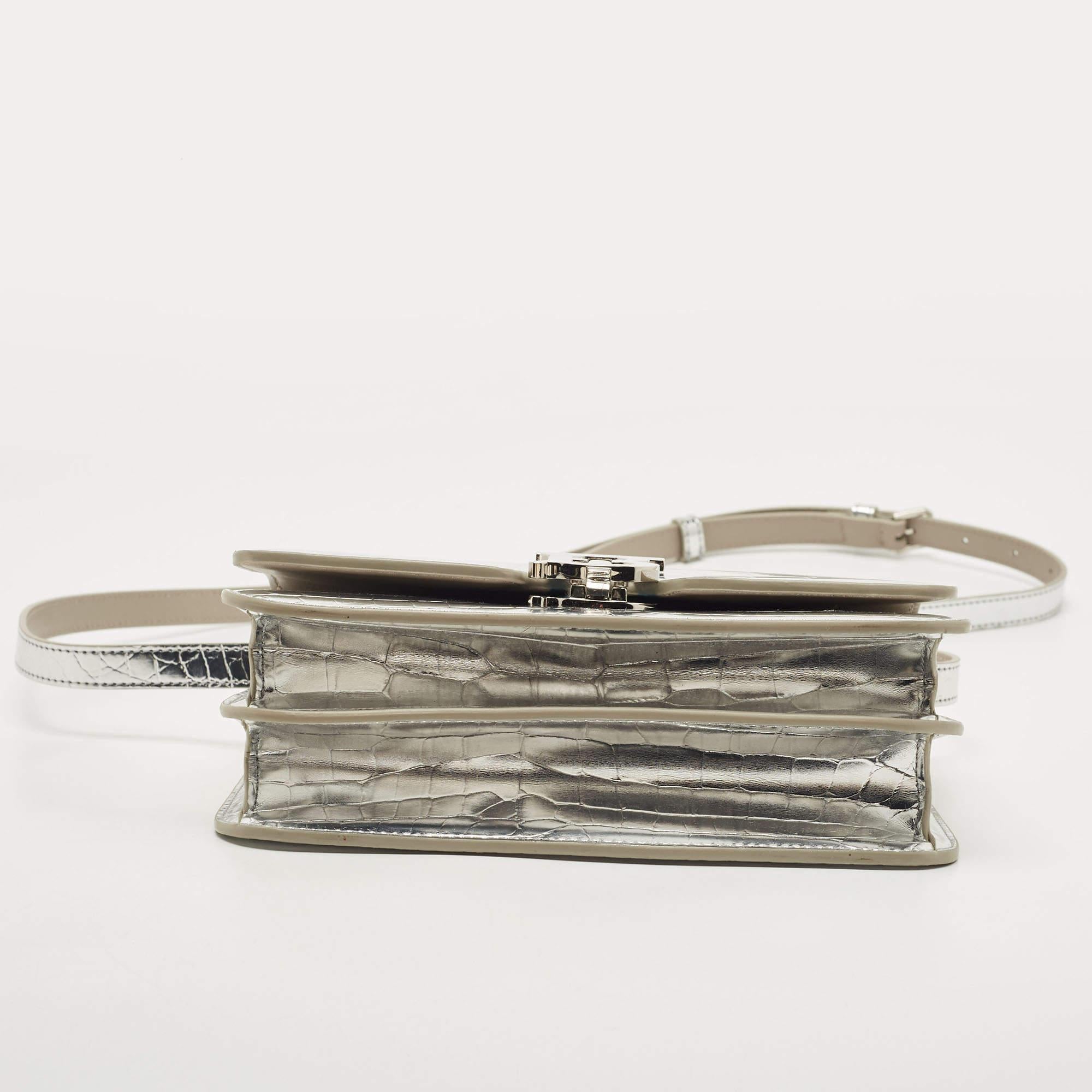 Burberry Silver Croc-Embossed Leather TB Buckle Crossbody Bag For Sale ...