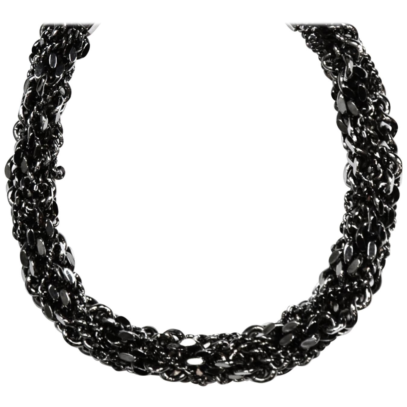 Burberry Silver Gunmetal Multi-strand Wrapped Chain Necklace For Sale ...