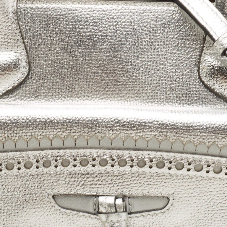 Burberry Silver Leather Brogues Banner Fringe Tote For Sale at 1stDibs