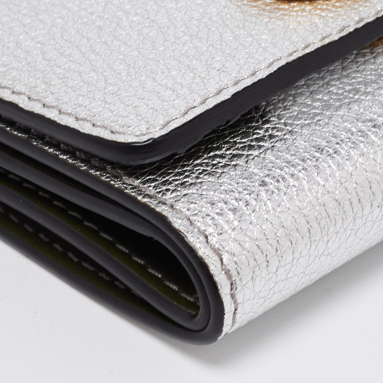 Burberry Silver Leather D Ring Compact Wallet For Sale at 1stDibs