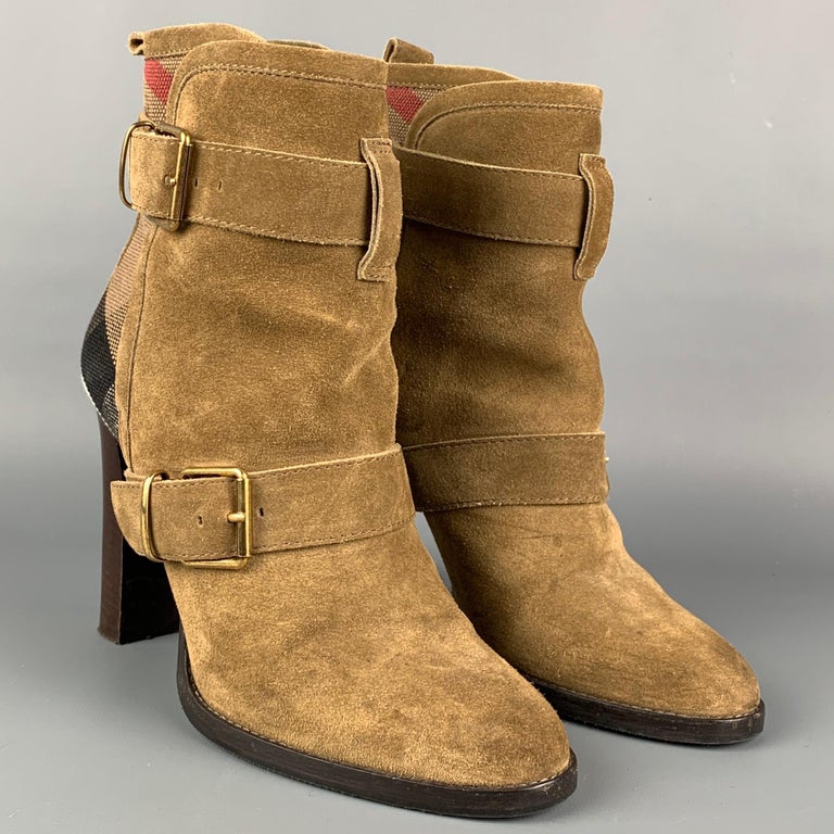 BURBERRY Size 8 Khaki Suede Ankle Strap Boots at 1stDibs