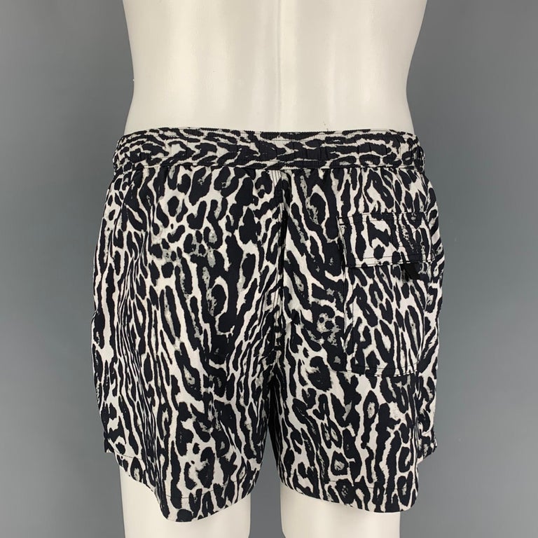 BURBERRY Size M Black White Animal Print Polyamide Drawstring Swim ...