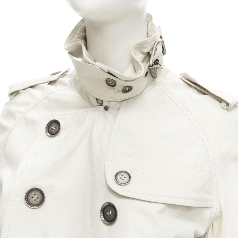 BURBERRY stone grey 100% leather cropped trench jacket IT38 XS For Sale ...