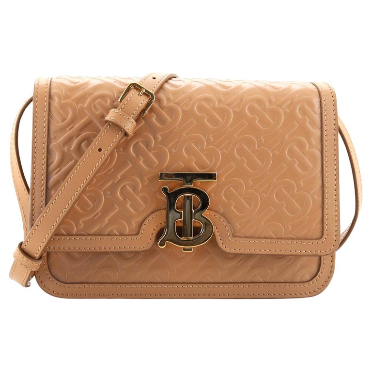 Burberry TB Flap Bag Monogram Embossed Leather Small at 1stDibs