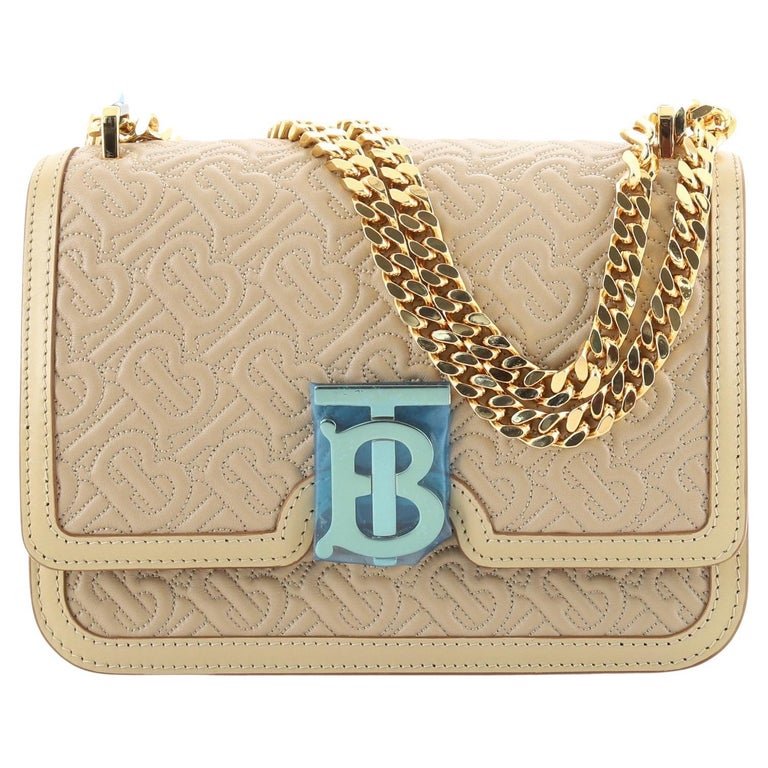 Burberry TB Flap Chain Bag Monogram Embossed Leather Small at 1stDibs