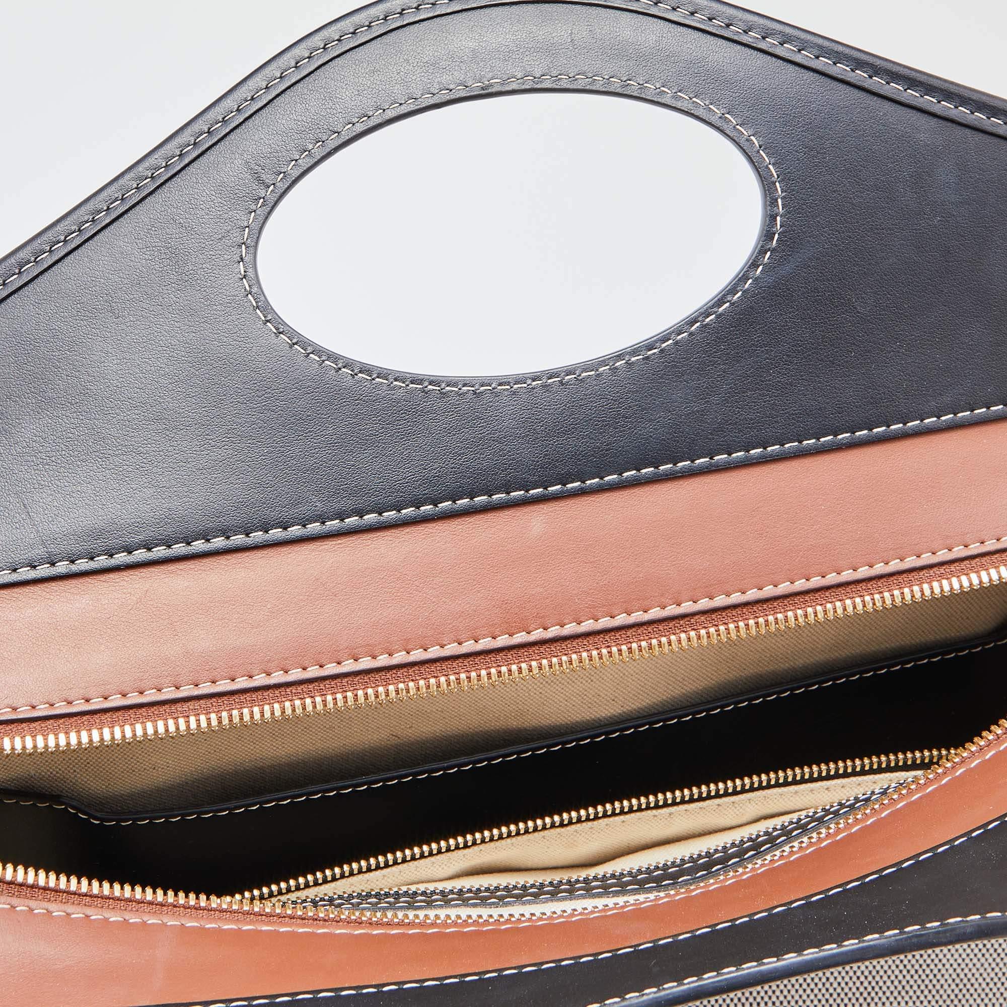Burberry Tri Color Leather and Canvas Medium Pocket Bag For Sale at 1stDibs