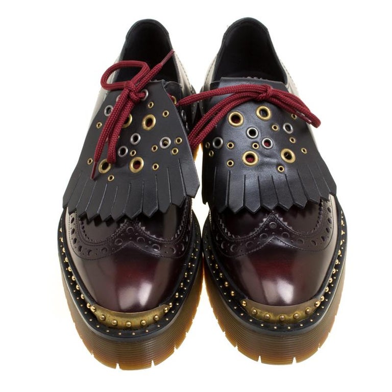 Burberry Two Tone Brogue Leather Bissett Fringe Detail Lace Up Platform ...
