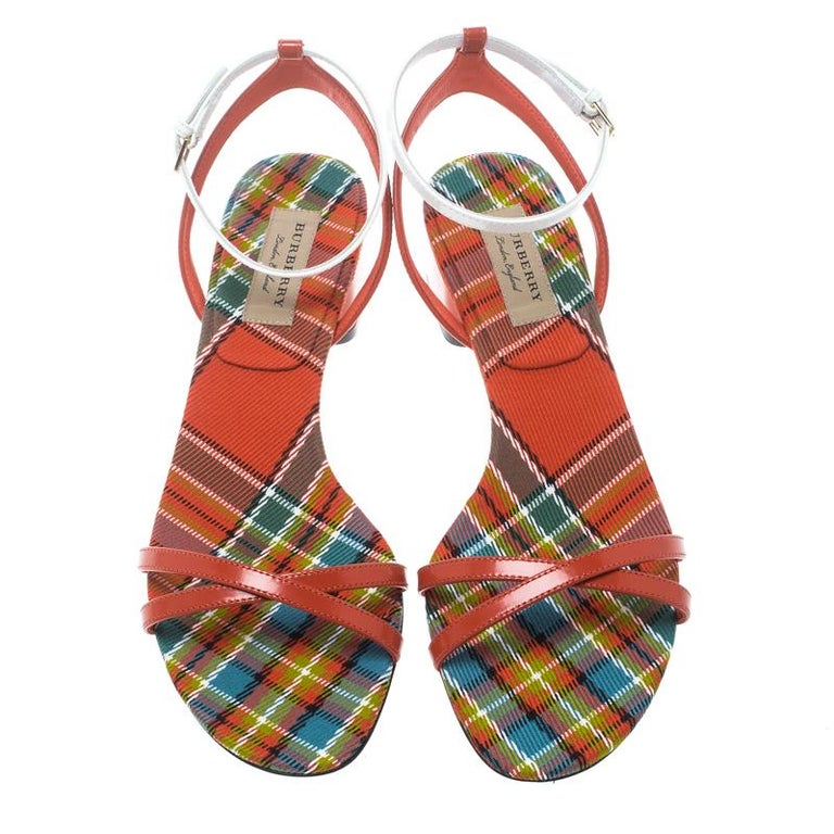 Burberry Two Tone Color Block Leather Anthea Cross Strap Open Toe ...