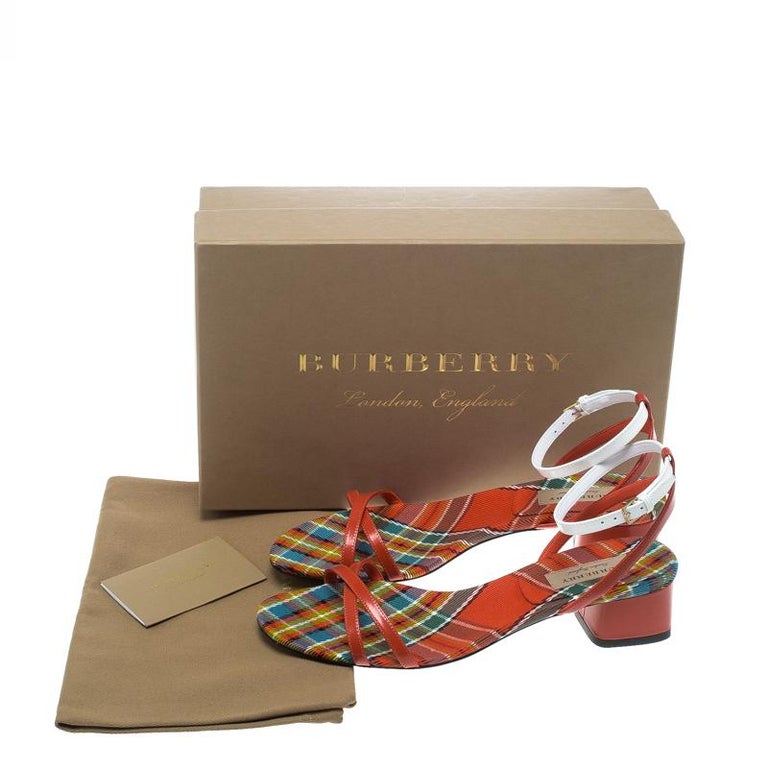 Burberry Two Tone Color Block Leather Anthea Cross Strap Open Toe ...