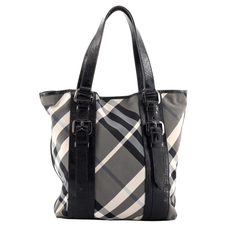 Burberry Victoria Tote Beat Check Nylon with Patent Leather Small For ...
