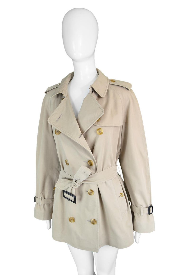 Burberry Vintage Women's Beige Gabardine Double Breasted Trench Coat ...