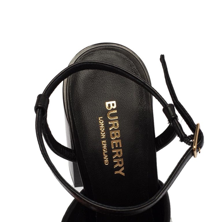 Burberry White/Black Woven Leather Block Heel Sandals Size 37.5 For ...