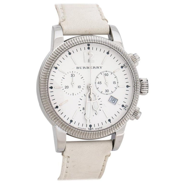 Burberry White Stainless Steel Leather Utilitarian BU7821 Unisex ...