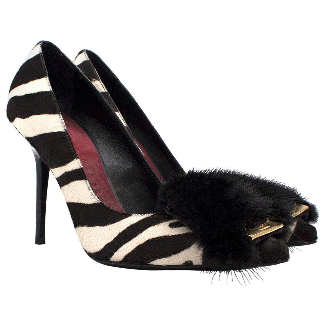 Burberry Zebra Print Fur Trim Pumps 37 For Sale at 1stDibs