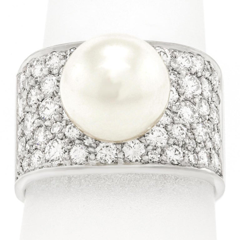 Burch Diamond-and Pearl Ring in Platinum For Sale at 1stDibs
