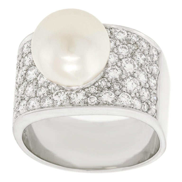 Burch Diamond-and Pearl Ring in Platinum For Sale at 1stDibs