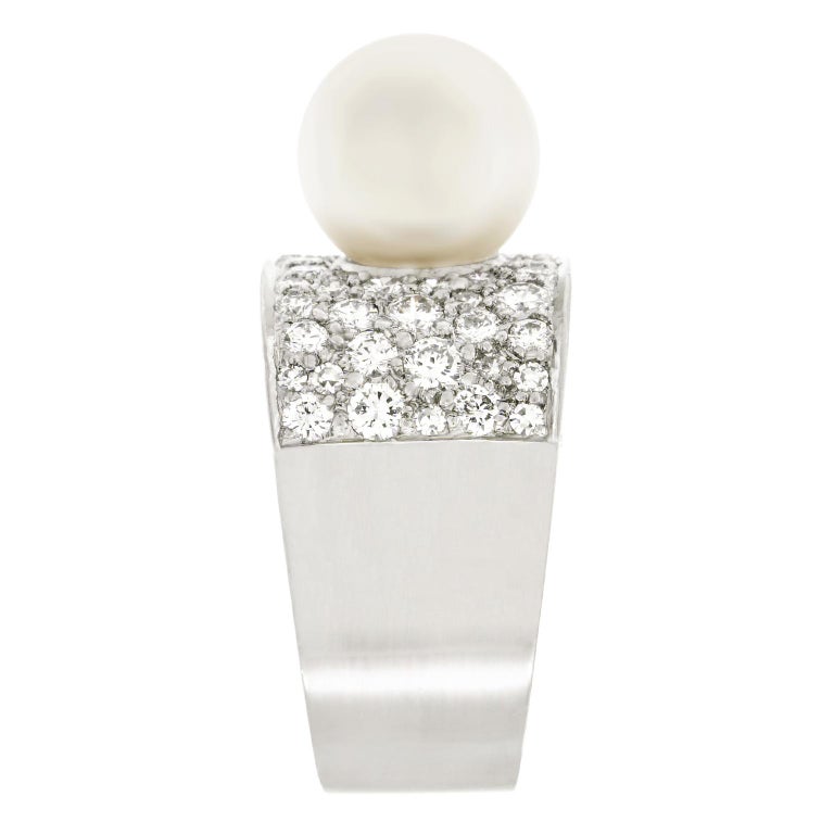 Burch Diamond-and Pearl Ring in Platinum For Sale at 1stDibs