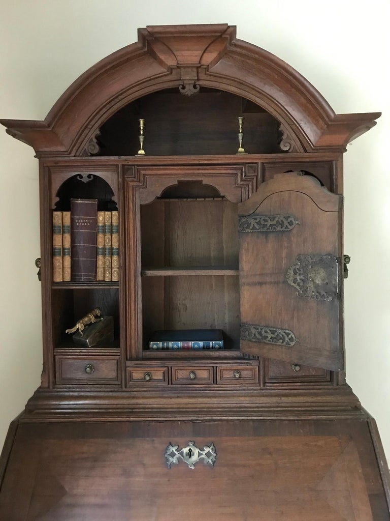 Bureau Bookcase Oak German Serpentine Front Original Brassware Working ...