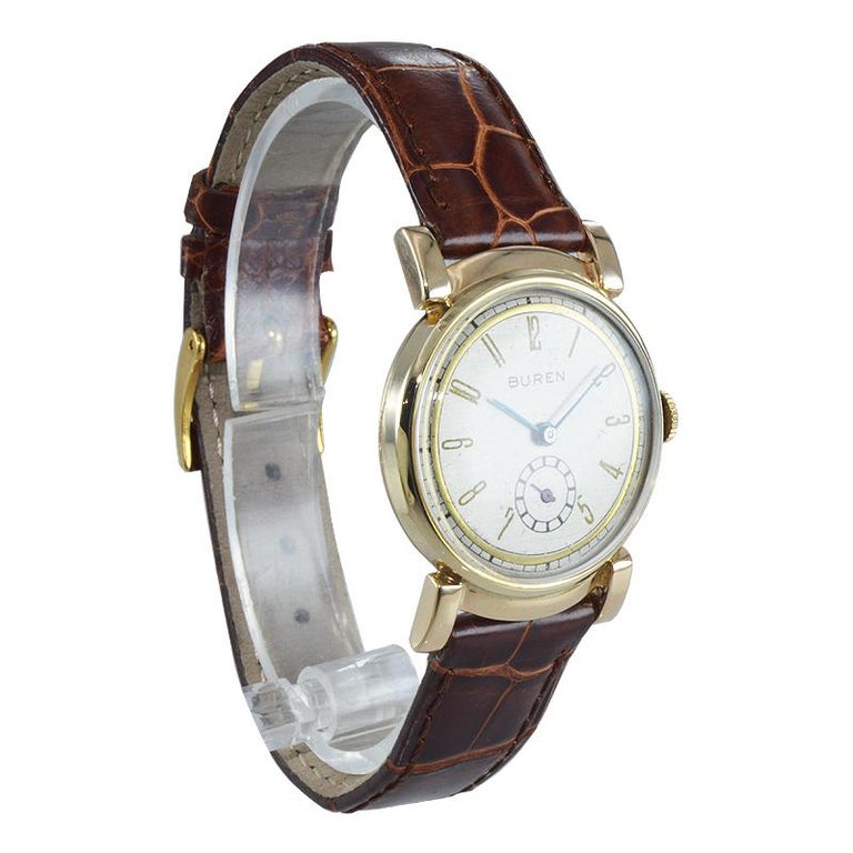 Buren Watch Company 14 Karat Solid Gold Art Deco Watch, circa 1930s For ...