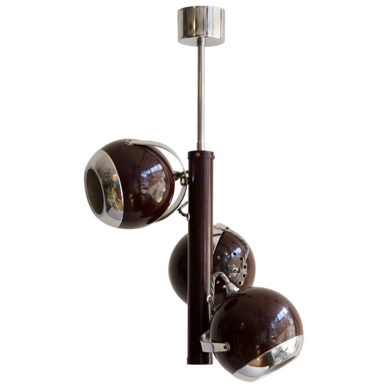 Burgundy and Chrome Atomic Pendant with Three Adjustable Shades For ...