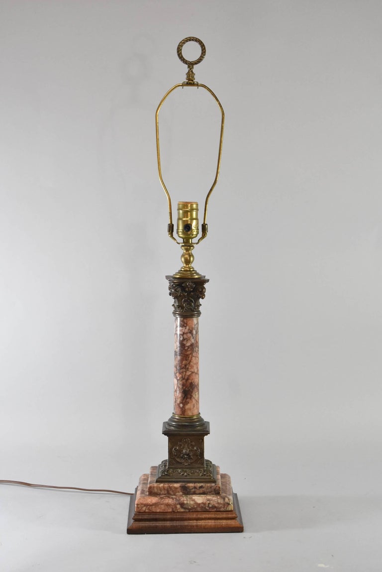 Burgundy and Grey Marble Pillar Form Table Lamp Wood Base For Sale at ...
