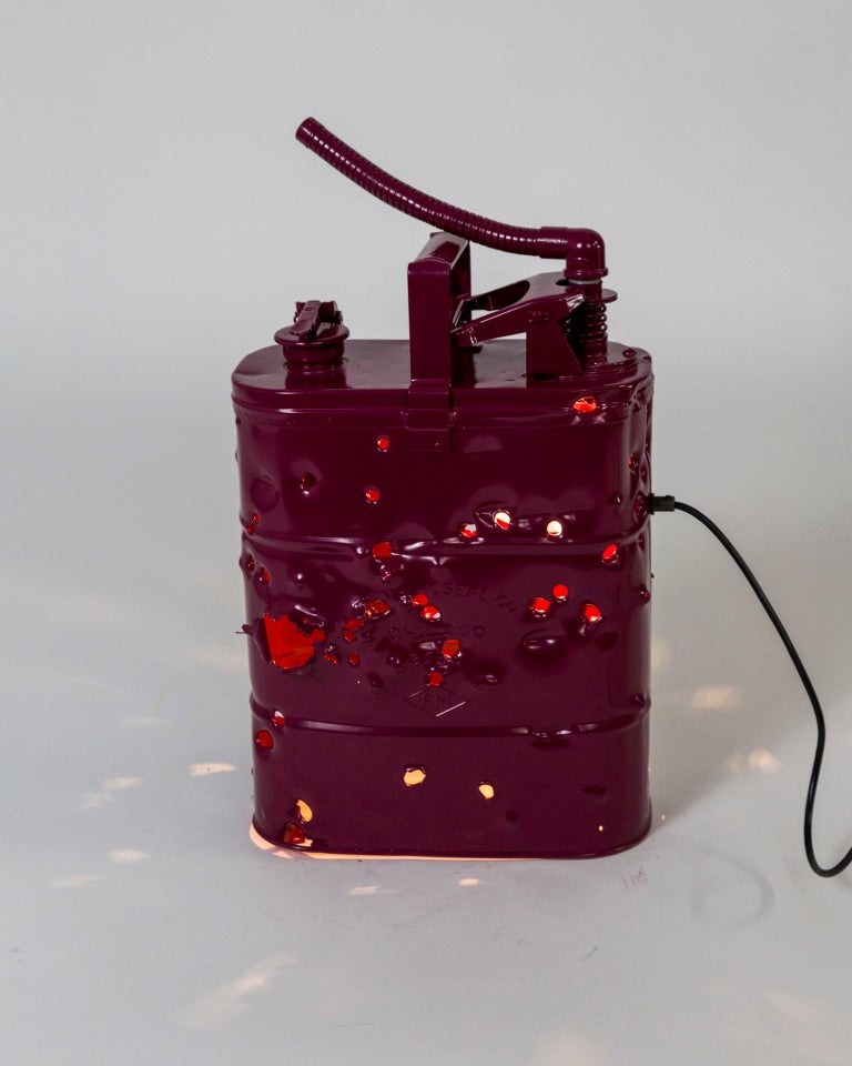 Burgundy Bullet Holed Can Lamp by Charles Linder For Sale at 1stDibs