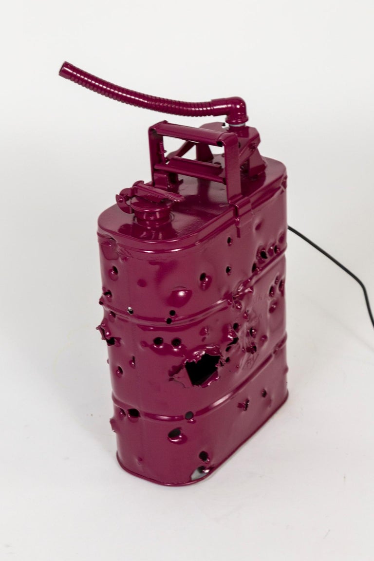 Burgundy Bullet Holed Can Lamp by Charles Linder For Sale at 1stDibs
