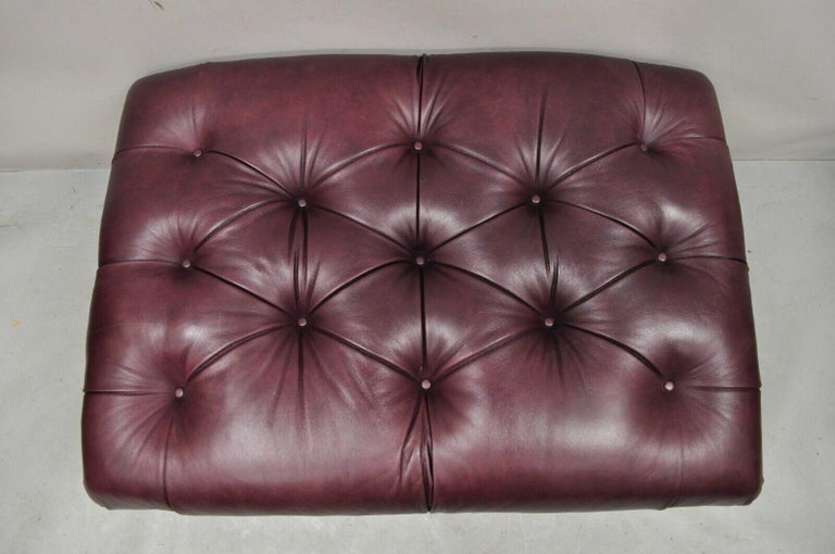 Burgundy Button Tufted Leather English Chesterfield Style Ottoman ...