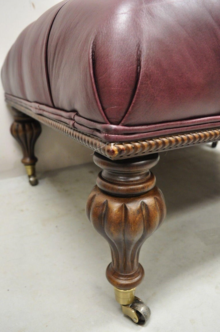 Burgundy Button Tufted Leather English Chesterfield Style Ottoman ...