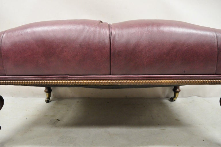 Burgundy Button Tufted Leather English Chesterfield Style Ottoman ...