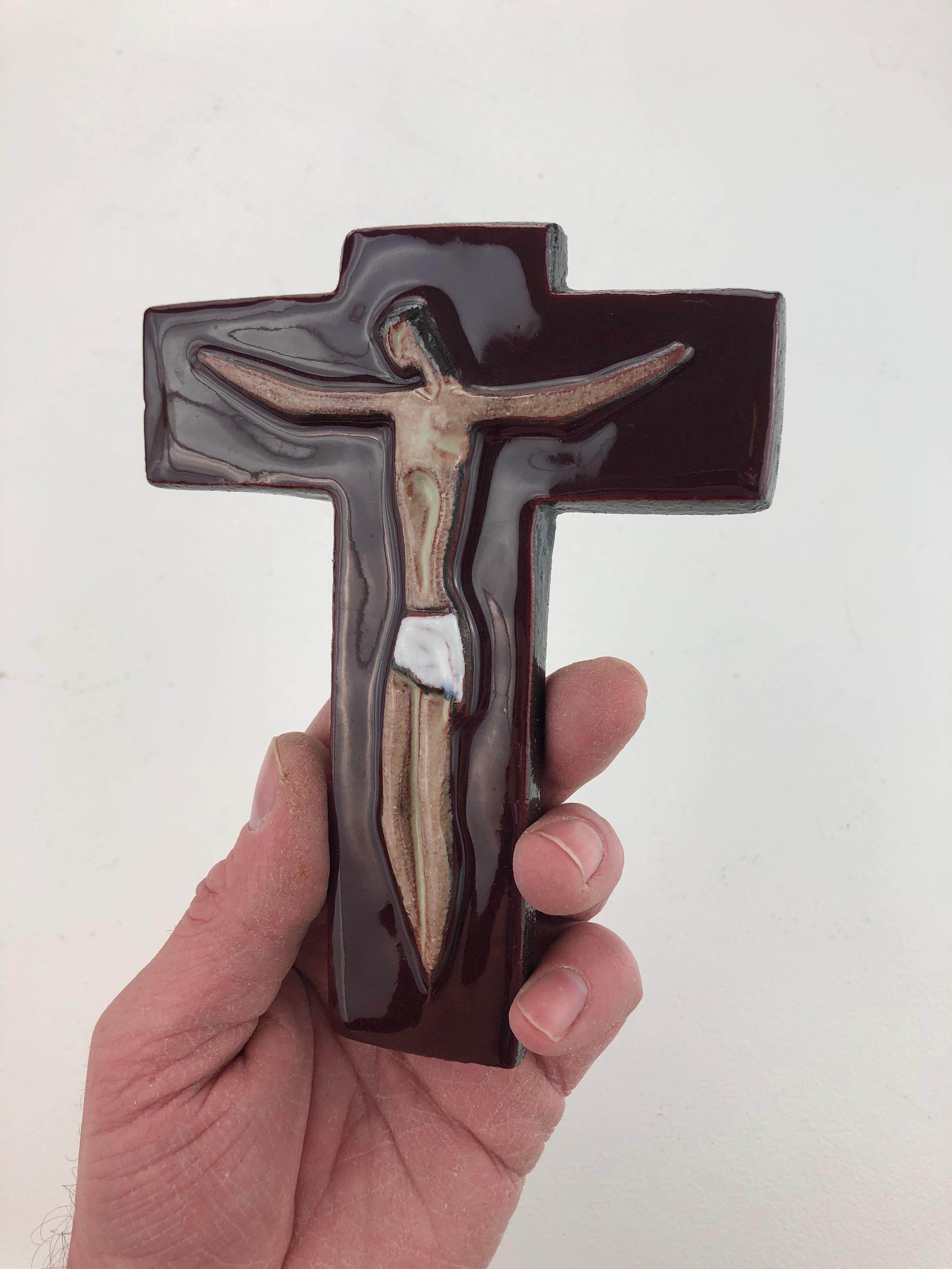 Burgundy Glossy Ceramic Cross Religious Wall Art For Sale at 1stDibs