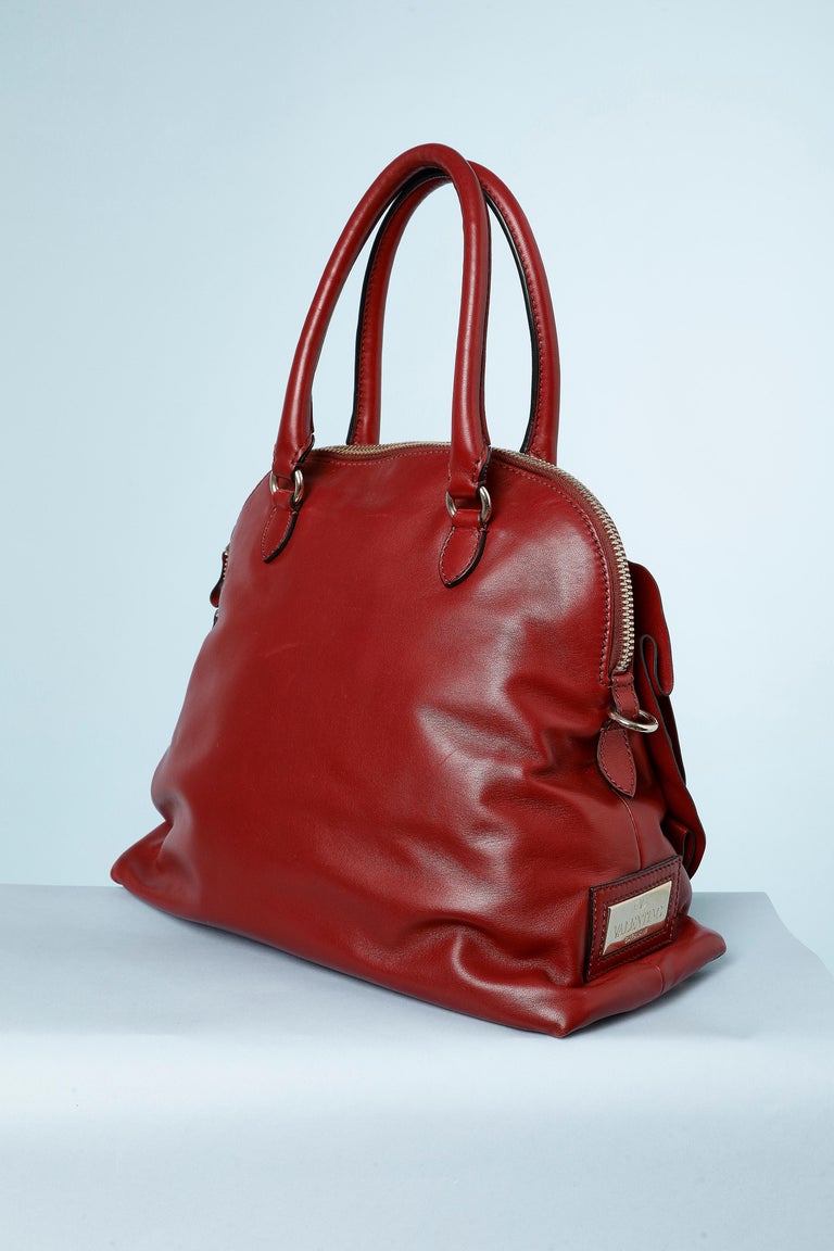 Burgundy hand leather bag with giant rose in leather Valentino Garavani ...