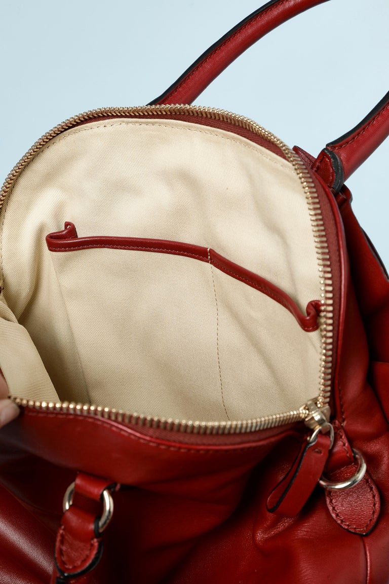 Burgundy hand leather bag with giant rose in leather Valentino Garavani ...