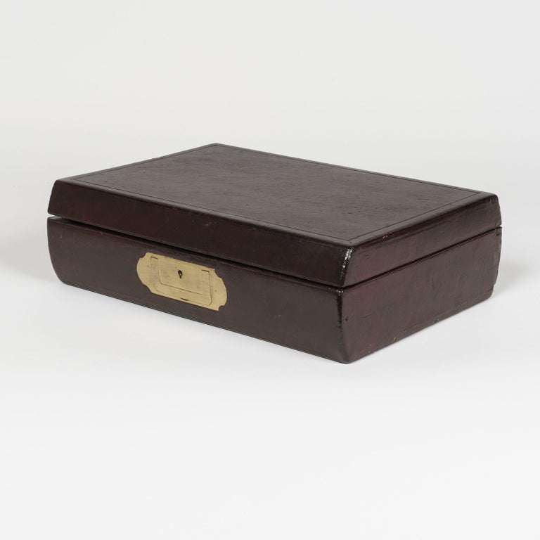 Burgundy Leather Bound Writing and Stationery Box with Fitted Brass ...