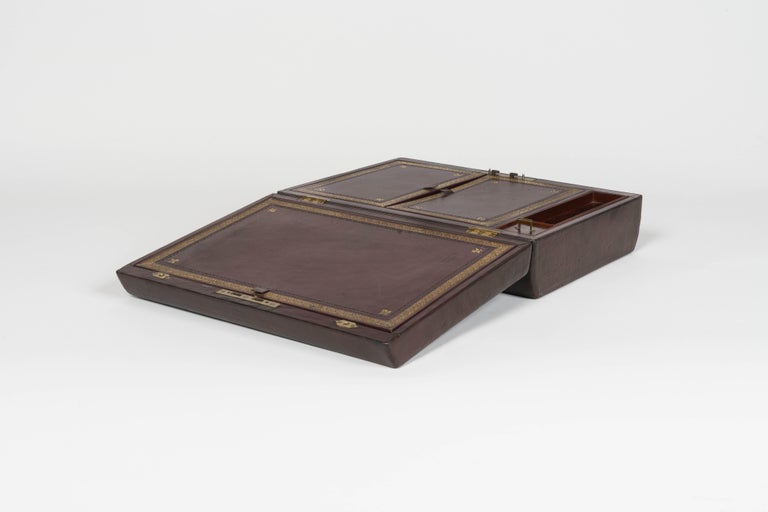 Burgundy Leather Bound Writing and Stationery Box with Fitted Brass ...