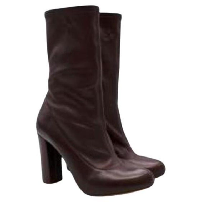 burgundy stretch-leather heeled boots For Sale at 1stDibs