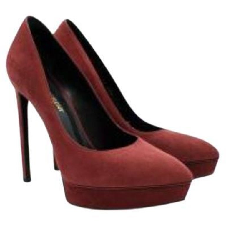 Burgundy suede platformed heeled pumps For Sale at 1stDibs