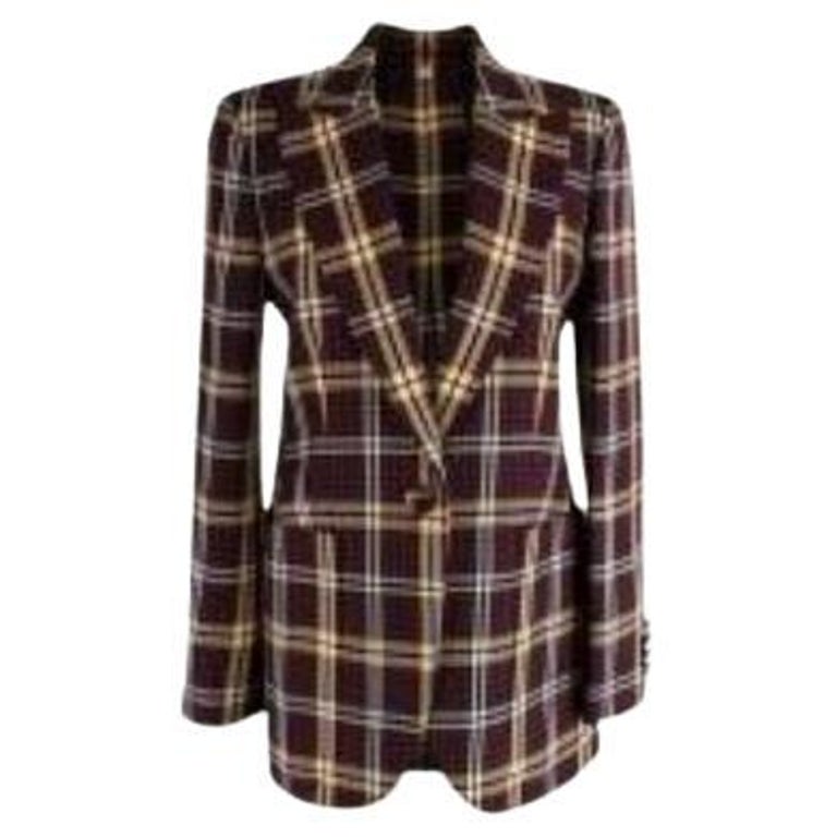 burgundy and yellow check longline tailored jacket For Sale at 1stDibs
