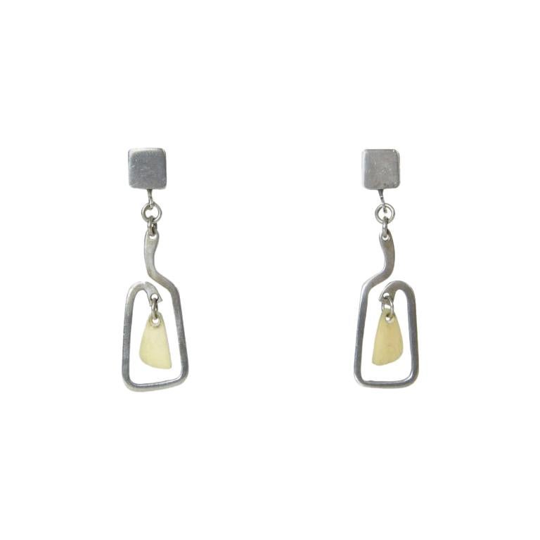 Irvin and Bonnie Burkee Sterling and Bone Dangle Earrings For Sale at ...