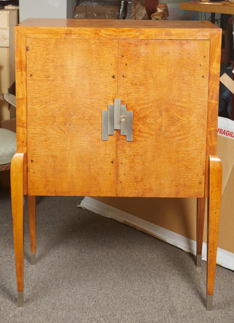 Burl Walnut Art Deco Bar Cabinet by Lucie Renaudot For Sale at 1stDibs