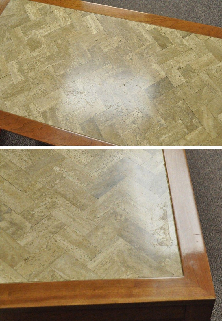 Burl Walnut and Cherry Herringbone Inlay Stone Top Sideboard Credenza ...