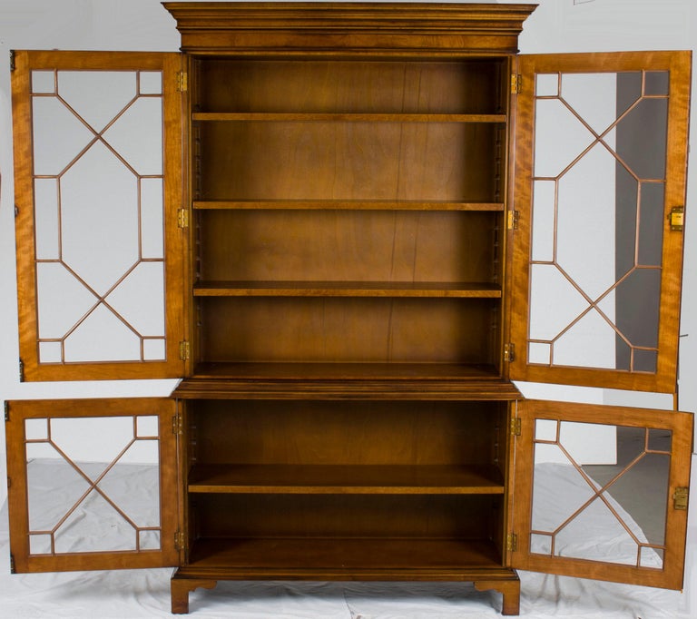 Burl Walnut Glass Door Breakfront Bookcase Bookshelf Display Cabinet ...