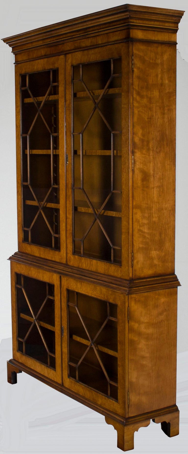 Burl Walnut Glass Door Breakfront Bookcase Bookshelf Display Cabinet ...