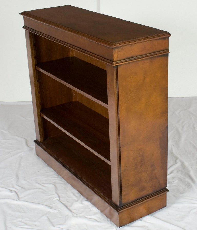 Burl Walnut Low Open Bookcase Short Library Bookshelf at 1stDibs