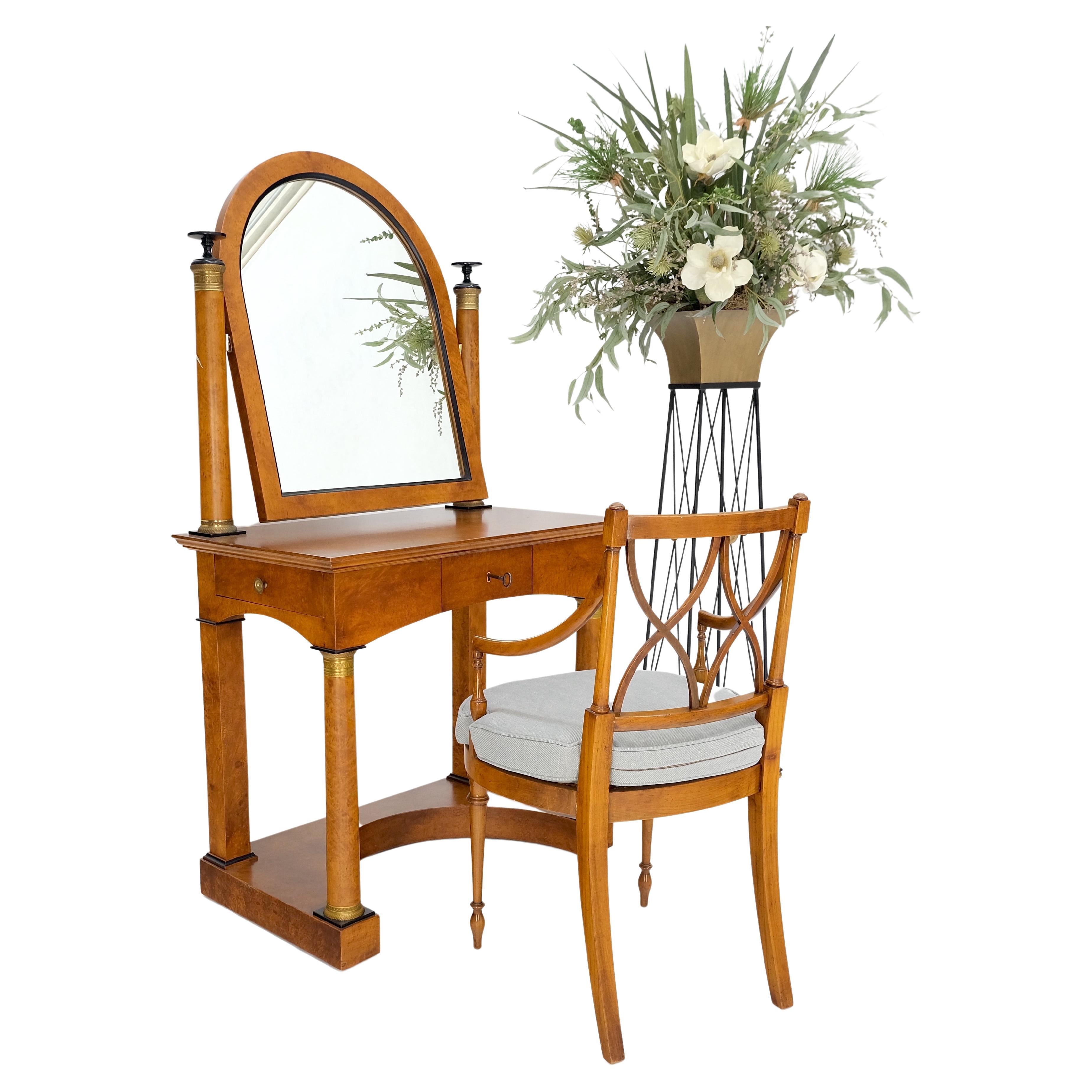 Burl Wood Biedermeier Dressing Table Mirror Matching Chair Cane Seat ...