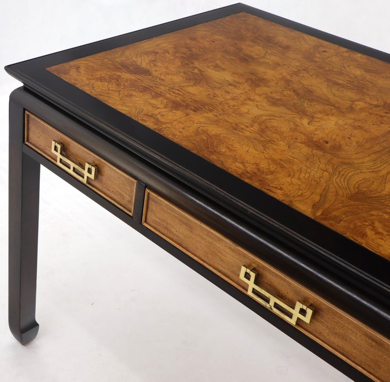 Burl Wood Black Lacquer Solid Brass Hardware Three-Drawer Desk Writing ...