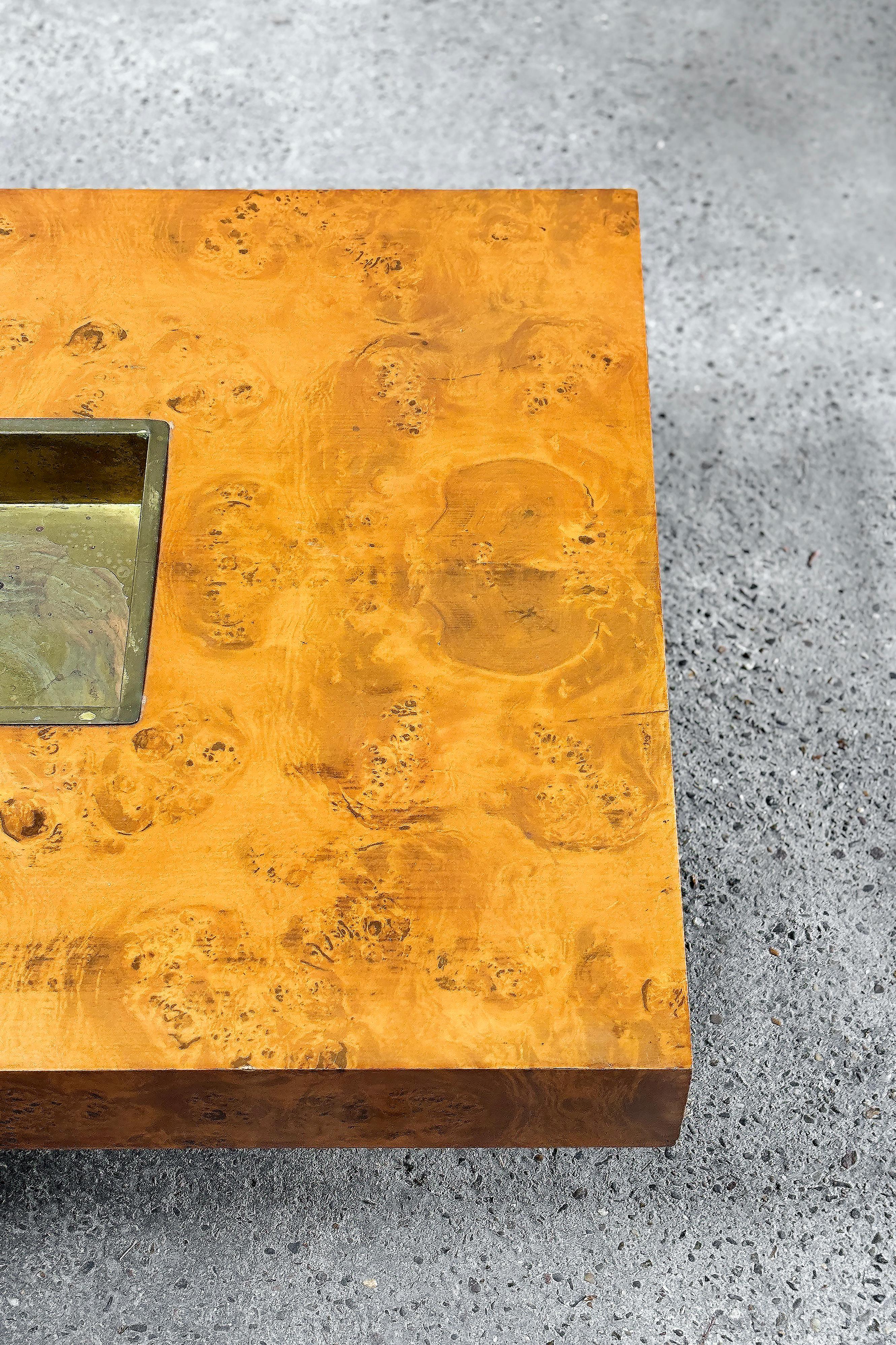 Burl Wood Coffee Table With Brass Bar By Jean Charles for Maison ...