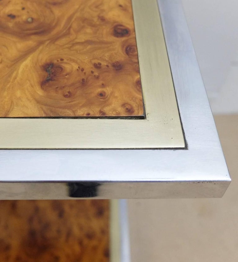 Burled Walnut Chrome and Brass Console For Sale at 1stDibs
