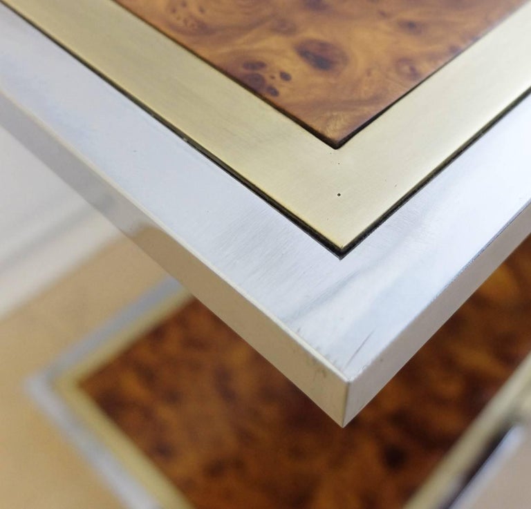 Burled Walnut Chrome and Brass Console For Sale at 1stDibs