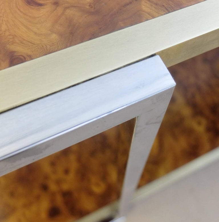 Burled Walnut Chrome and Brass Console For Sale at 1stDibs